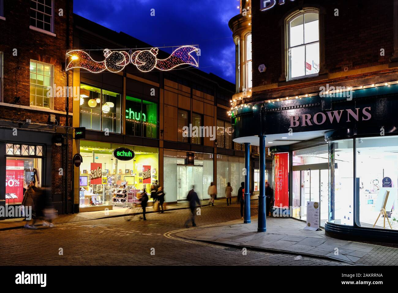 Shops at night in the centre of York, UK Stock Photo - Alamy