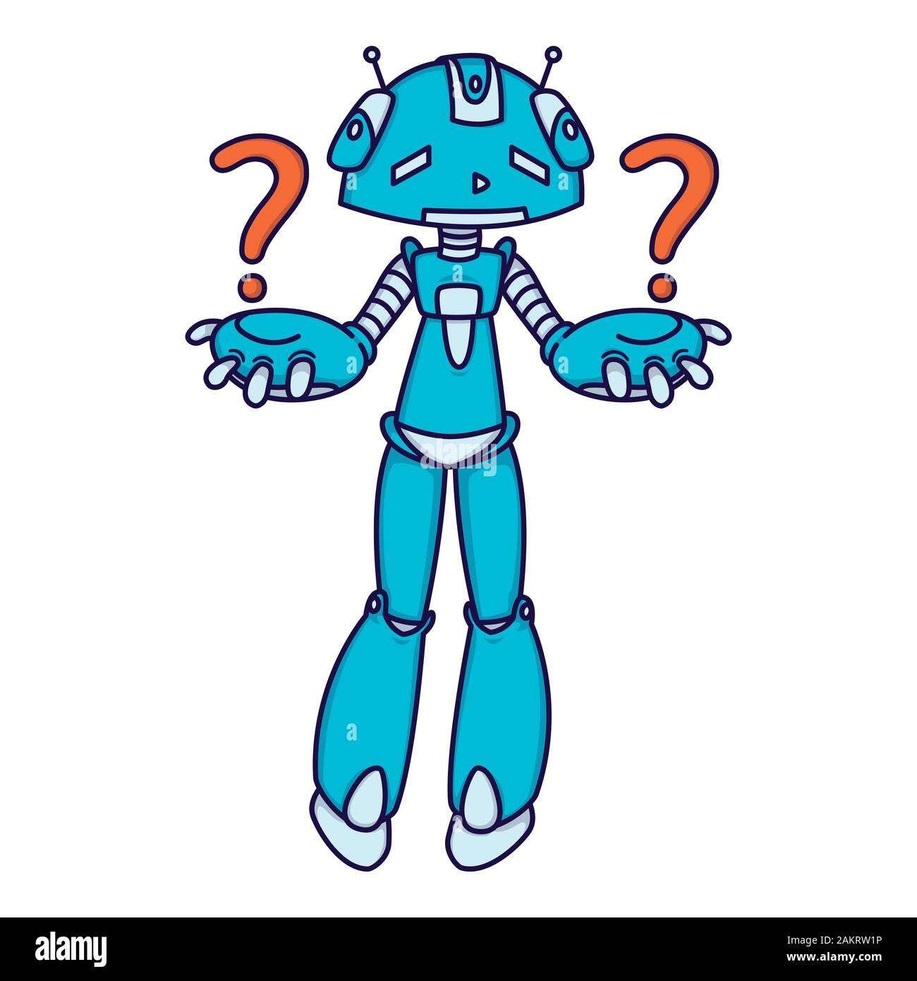 Confused blue robot asking a question. Vector illustration isolated on ...