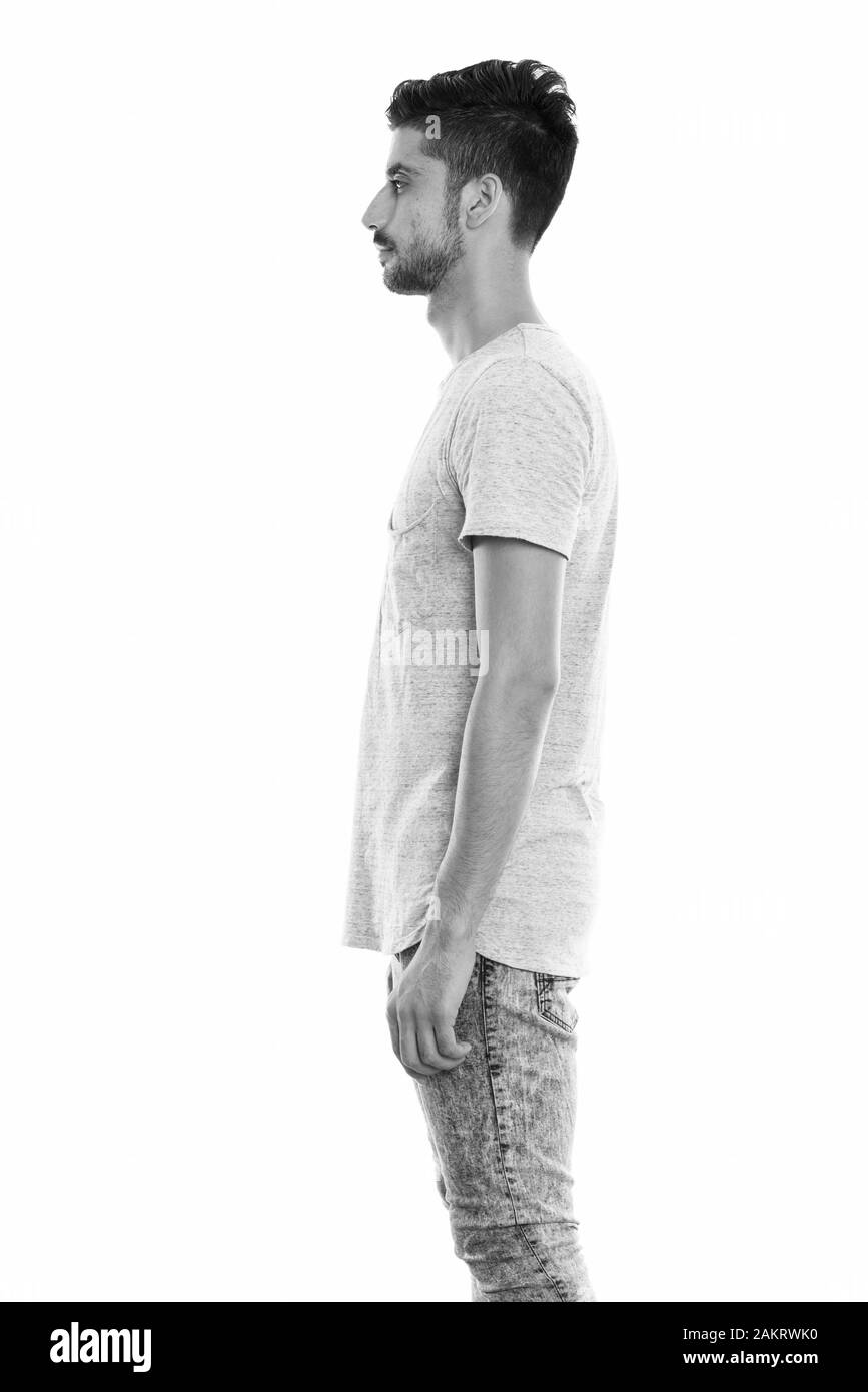 Man standing side view Black and White Stock Photos & Images - Alamy