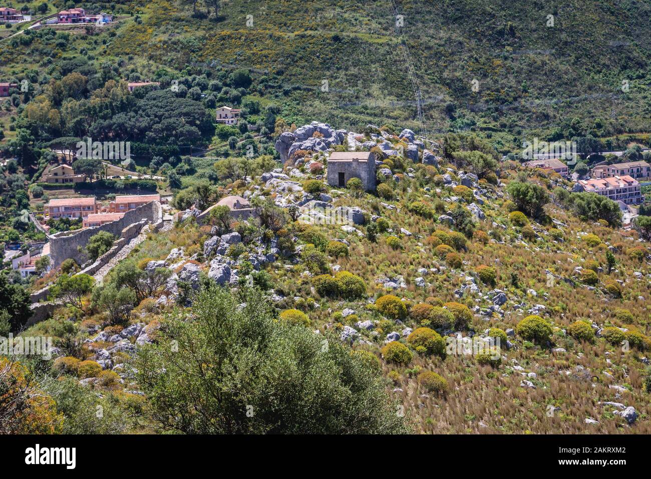 Historical ruins on Rocca di Cefalu rock massif in Cefalu city and ...
