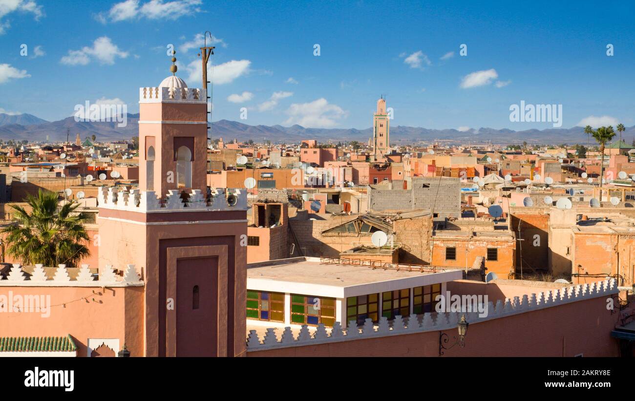 Minaret Tower On The Historical Walled City (medina) In Marrakech ...
