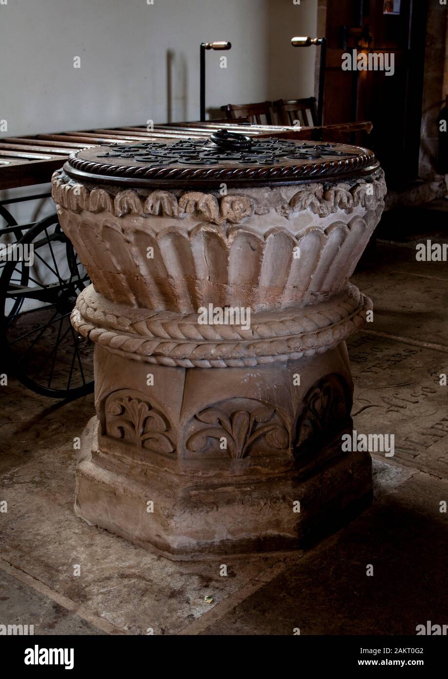 The font, St. Nicholas Church, Eydon, Northamptonshire, England, UK ...