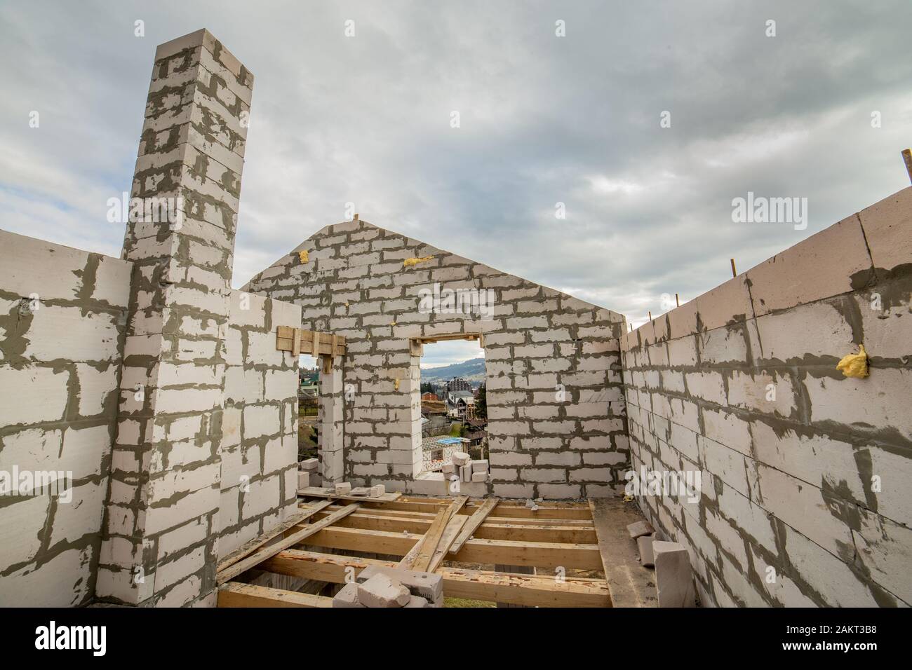 Building site of a house under construction made from white foam ...