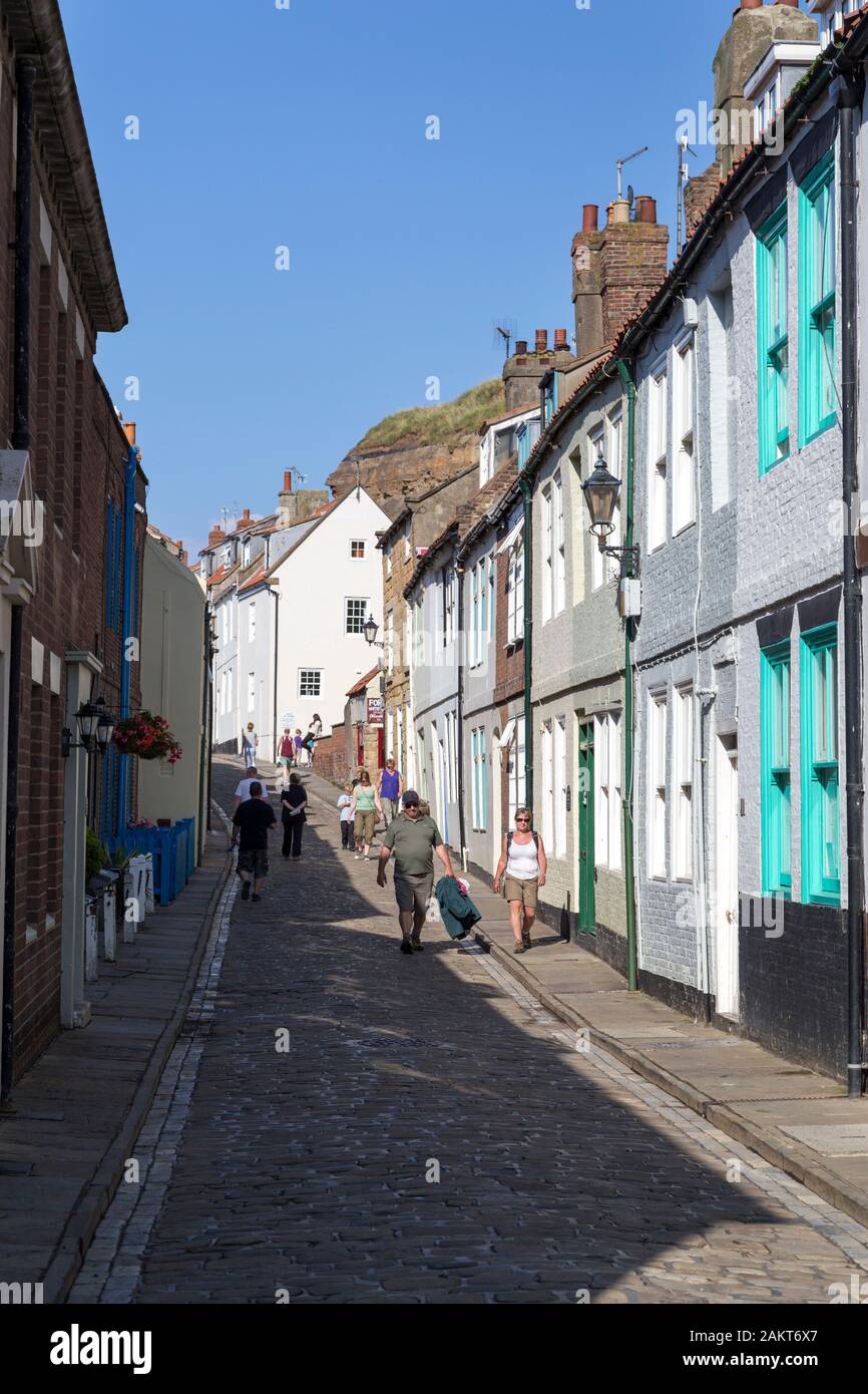A view up Henrietta St towards Fortune's Kipper house, Whitby Stock ...