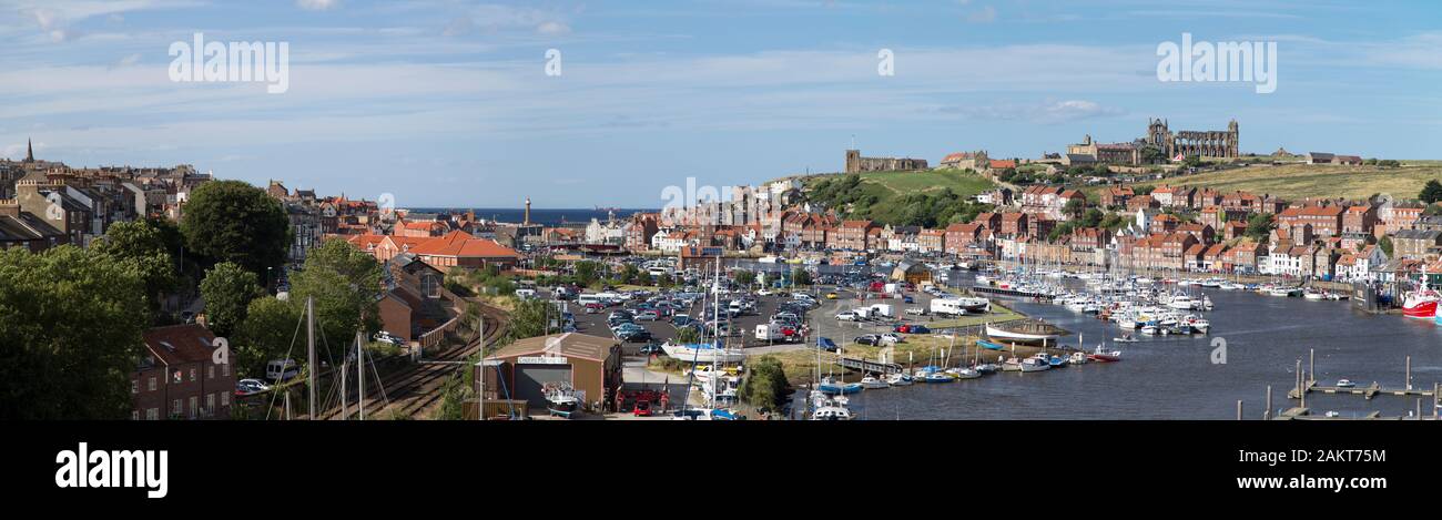 Panorama of Whitby from the A171 road bridge, looking towards the sea ...