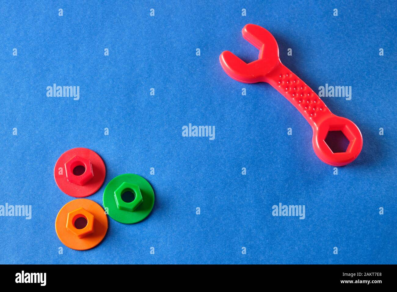 Toy tools set at blue background with copy space Stock Photo - Alamy