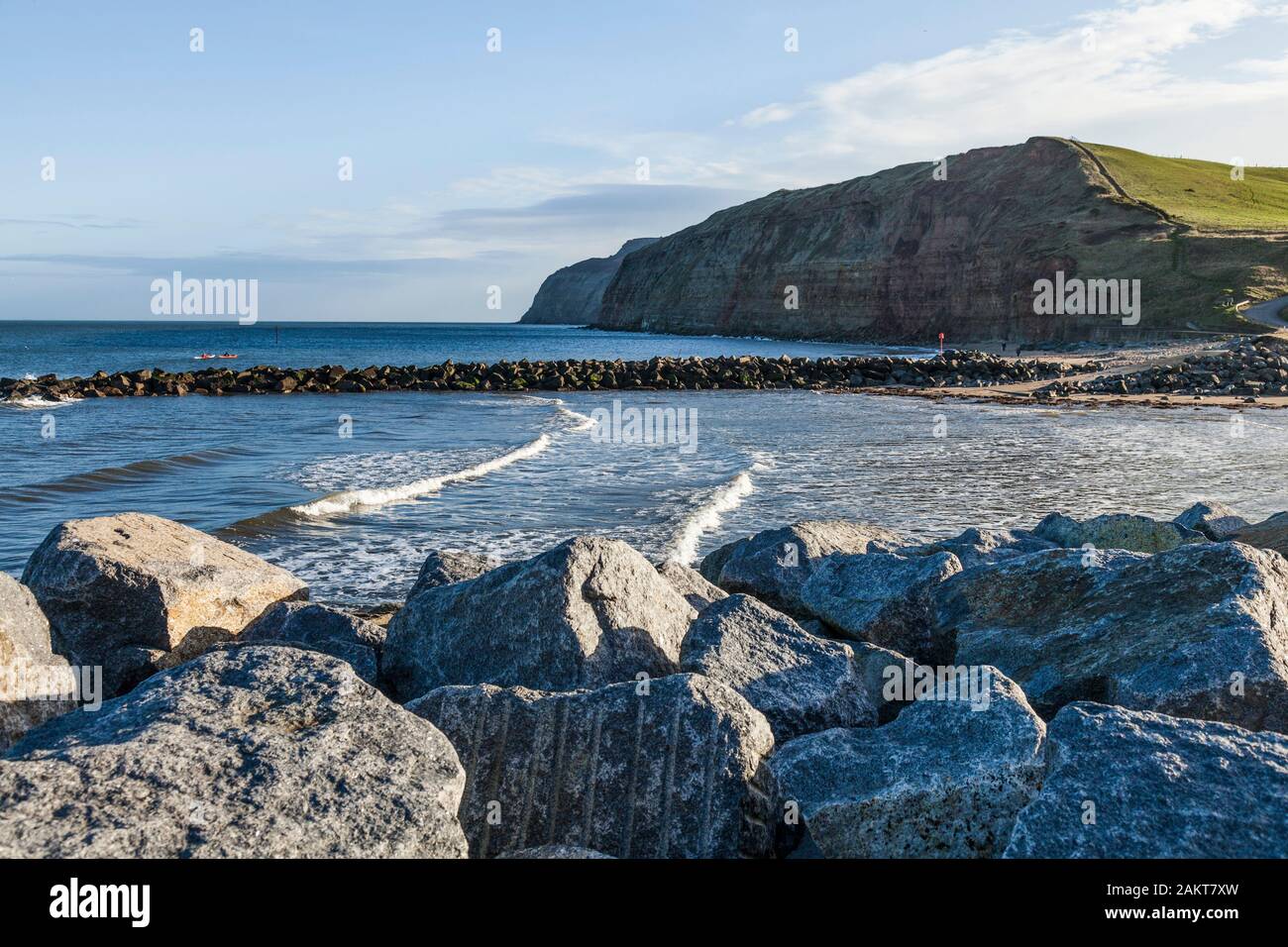 The beach,sea and coastline at Skinningrove,England,UK with its new sea ...