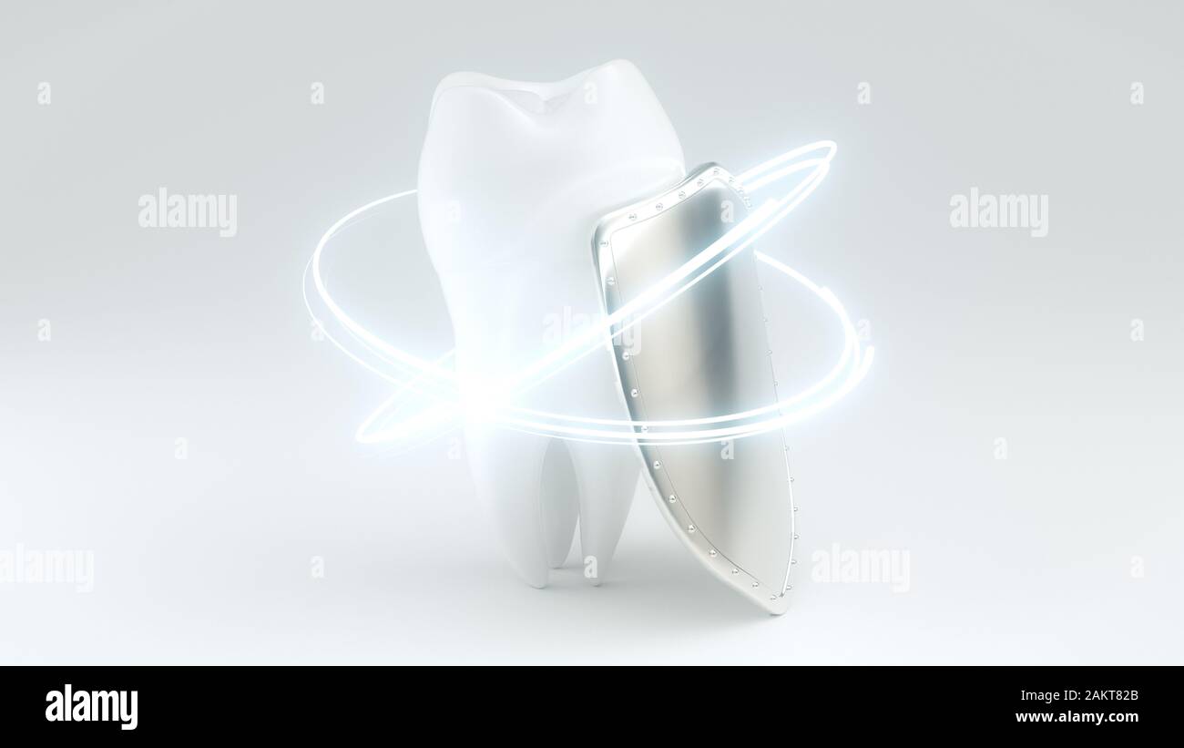 teeth protection and anti-caries concept - 3D Rendering Stock Photo - Alamy