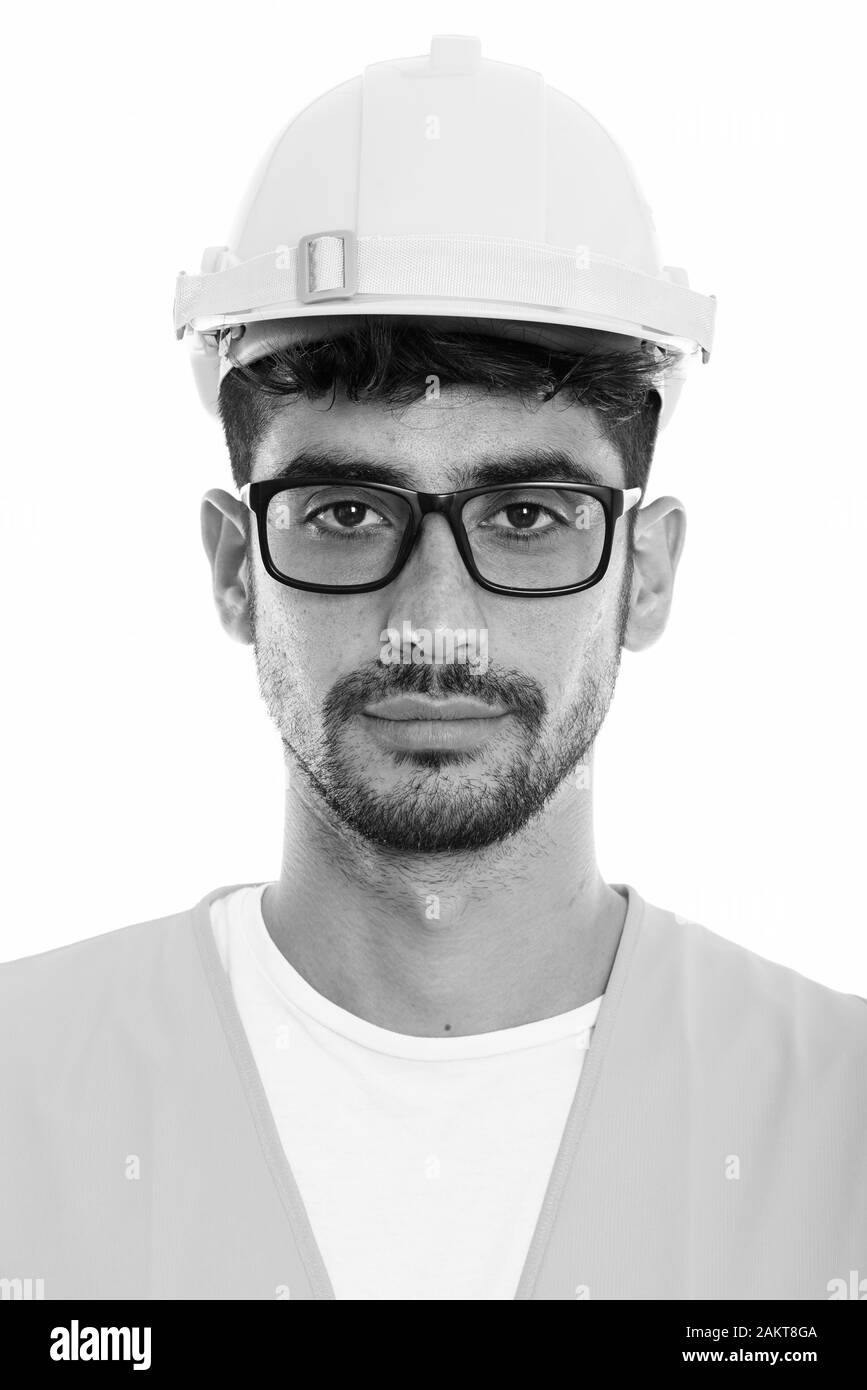 Worker face helmet Black and White Stock Photos & Images - Alamy