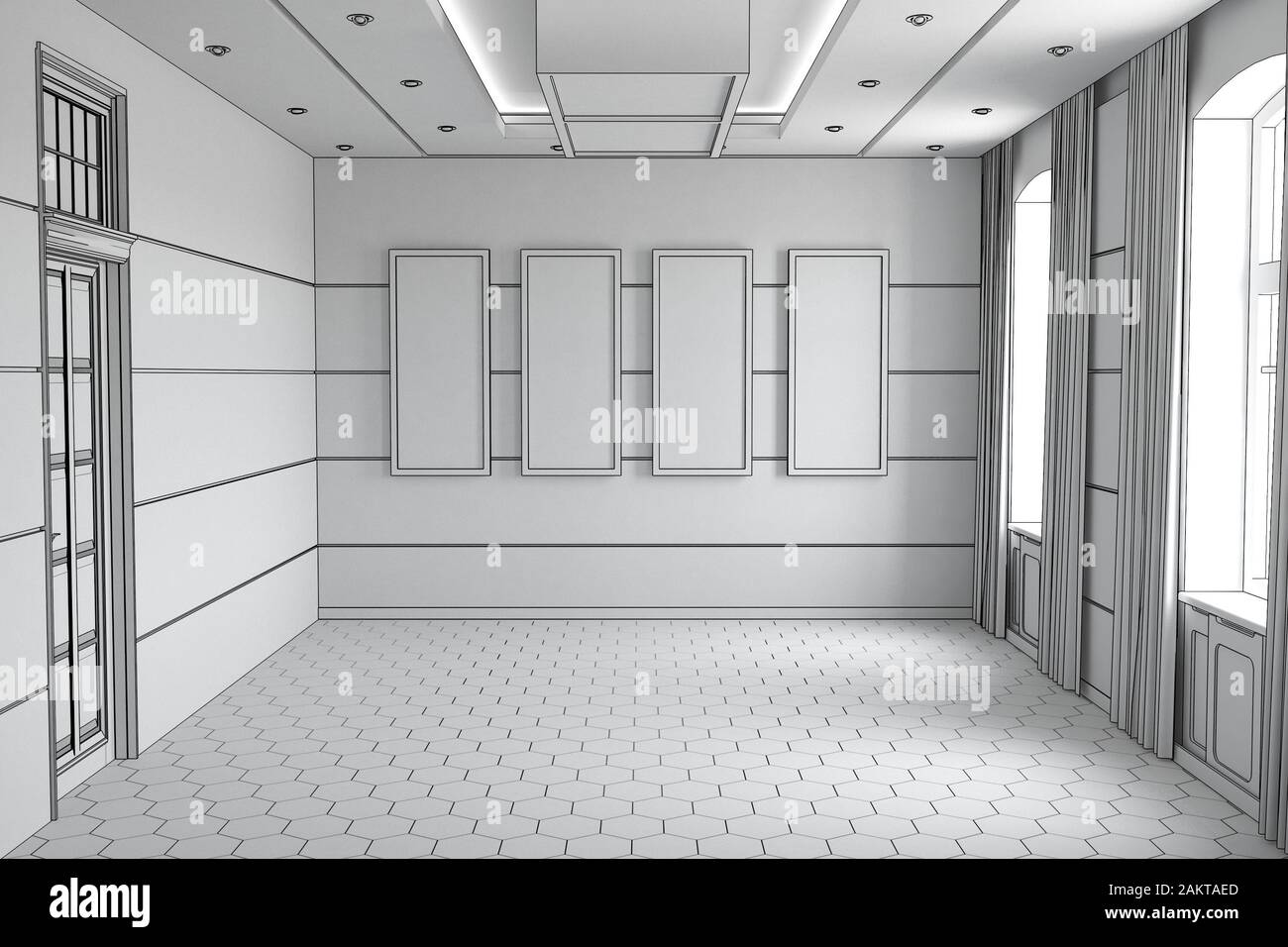 empty room, interior visualization, 3D illustration Stock Photo - Alamy