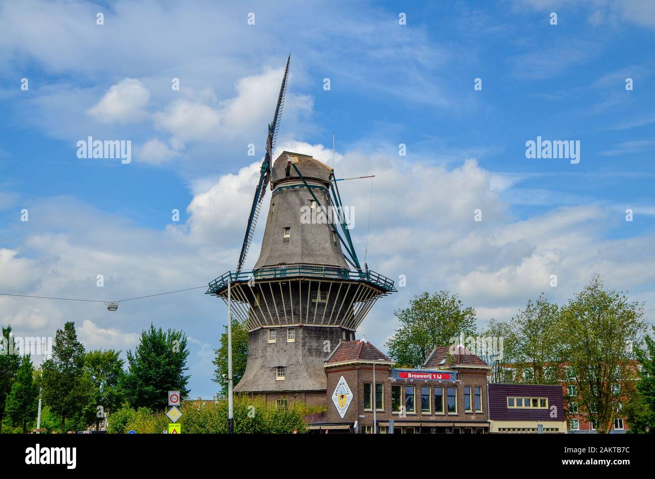 Amsterdam, Holland, August 2019.The De Gooyer Mill is located on the ...
