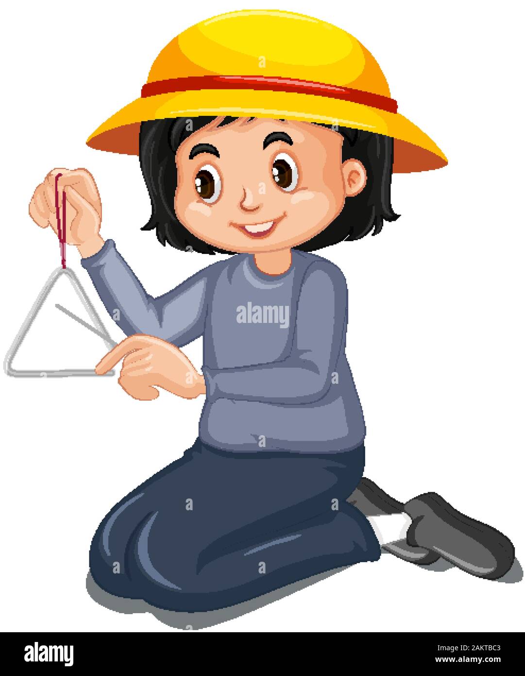 Happy girl playing triangle on white background illustration Stock ...