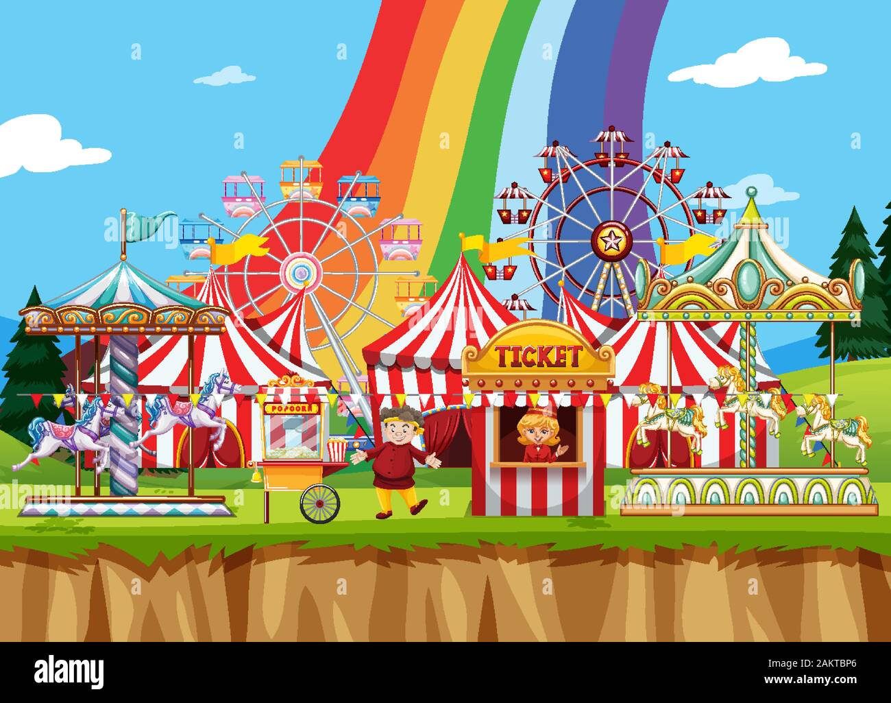 Circus scene with many rides at day time illustration Stock Vector ...