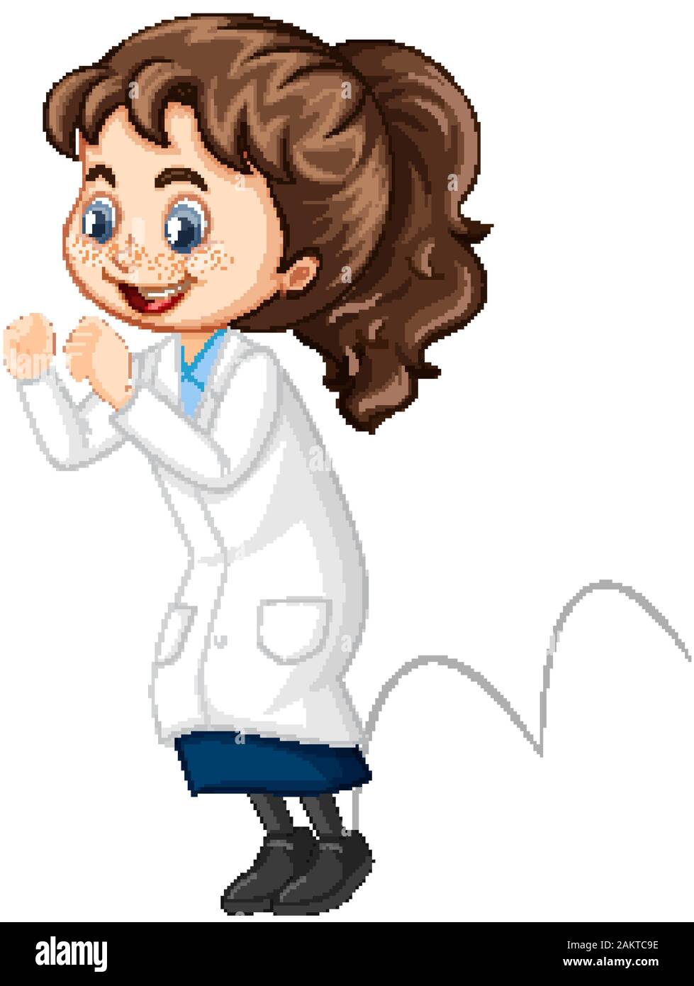 Girl in science gown jumping on isolated background illustration Stock ...