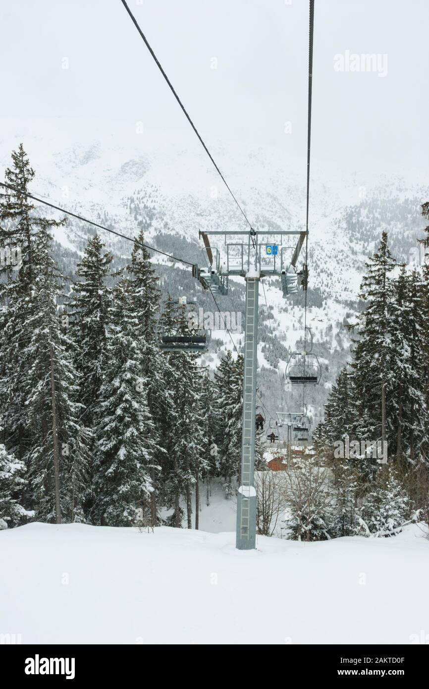 Chairlift intermediate tower at Meribel ski resort, France Stock Photo ...