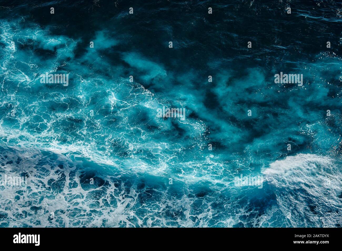 Aerial view to waves in ocean Splashing Waves. Blue clean wavy sea ...