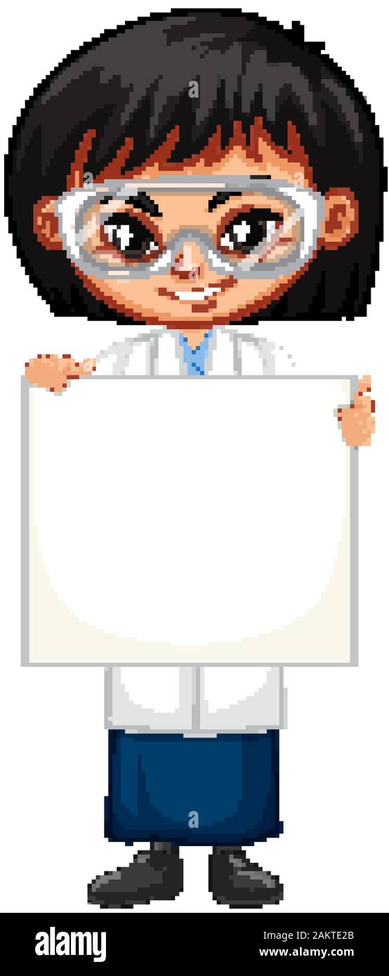 Girl in science gown holding board on white background illustration ...