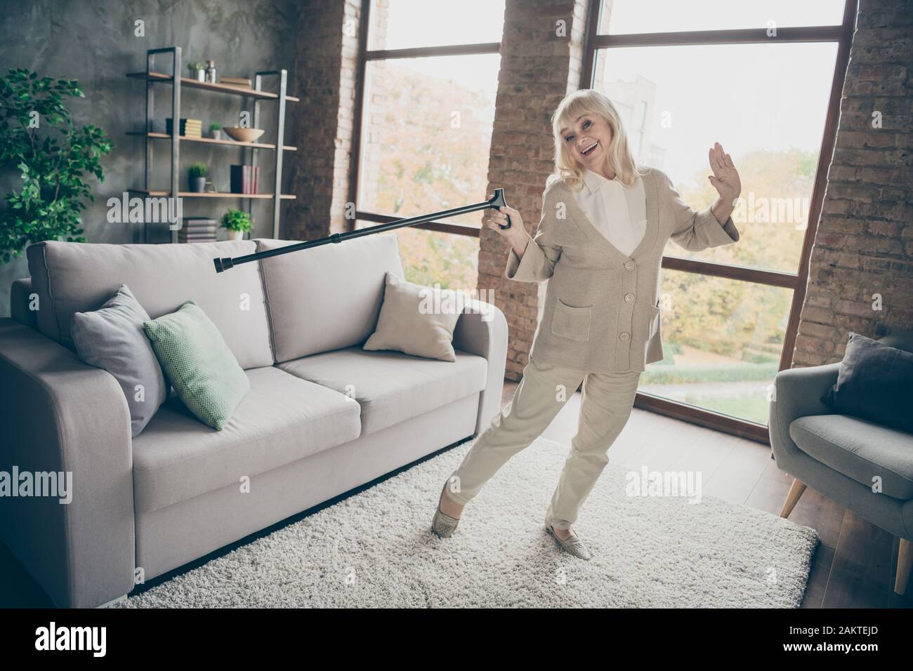 Full length body size view of nice attractive healthy cheery glad ...