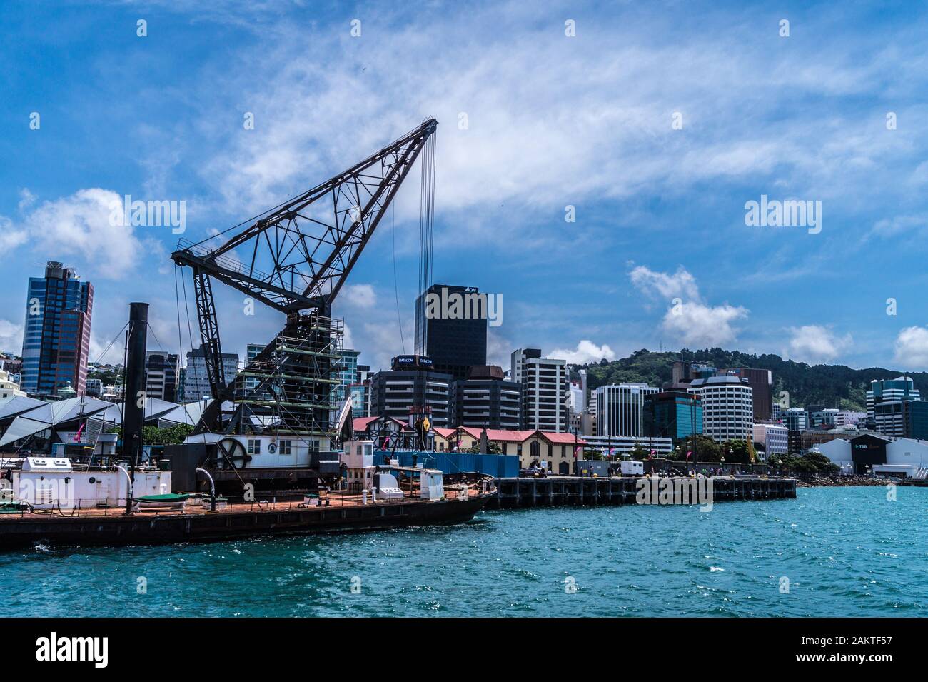 Hikitia, floating steam crane, and the waterfront, Taranaki Street ...