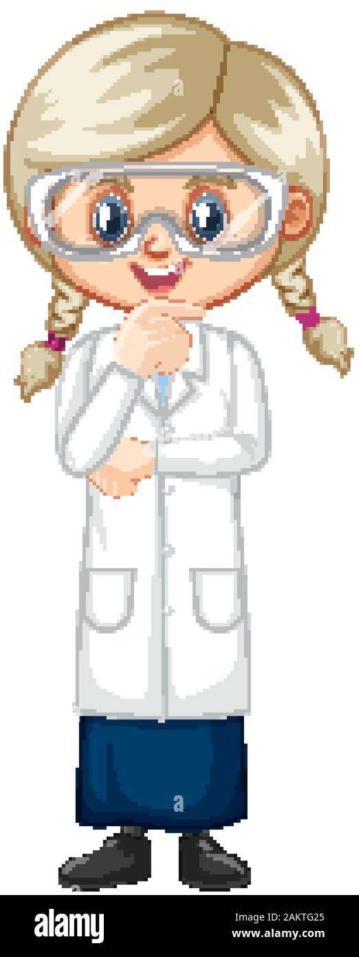 Girl wearing lab gown on white background illustration Stock Vector ...