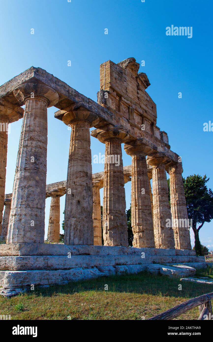 The greek Temple of Athena in the archaeological site of Paestum ...