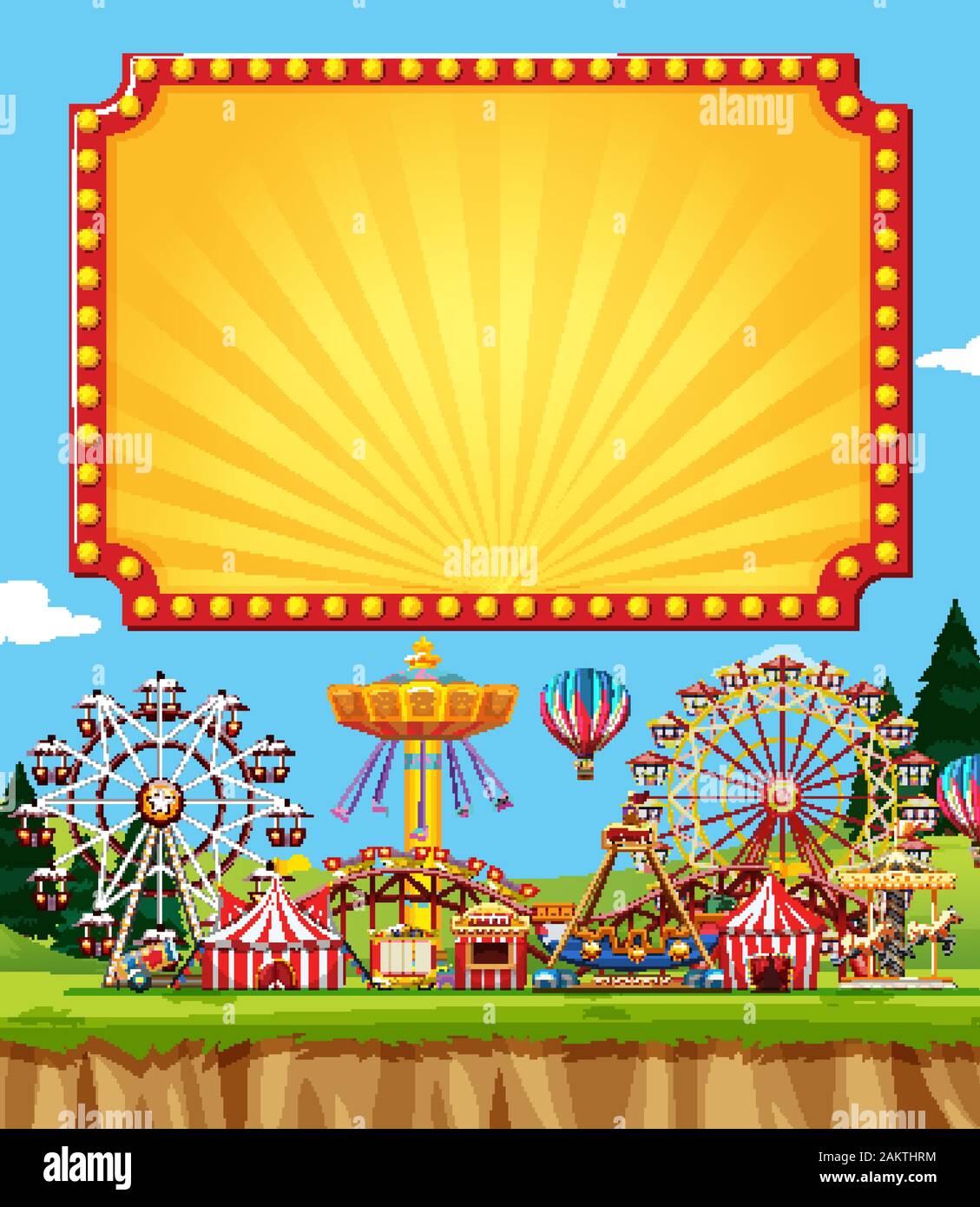 Circus scene with sign template in the sky illustration Stock Vector ...