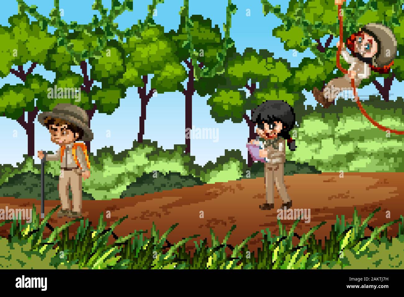 Scene with kids exploring nature illustration Stock Vector Image & Art ...