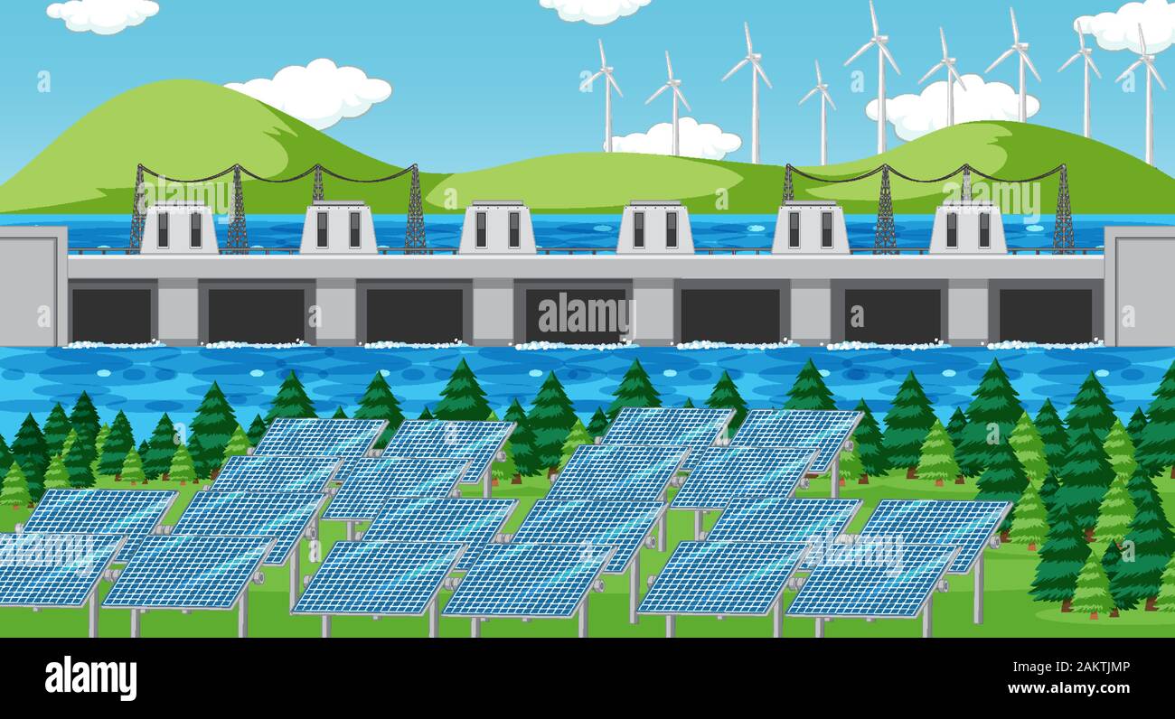 Scene with clean energy in the field illustration Stock Vector Image ...