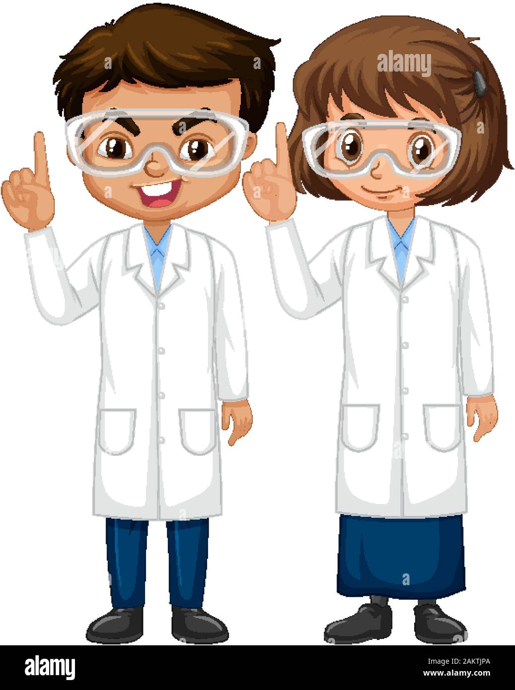 Boy and girl in science gown standing on white background illustration ...