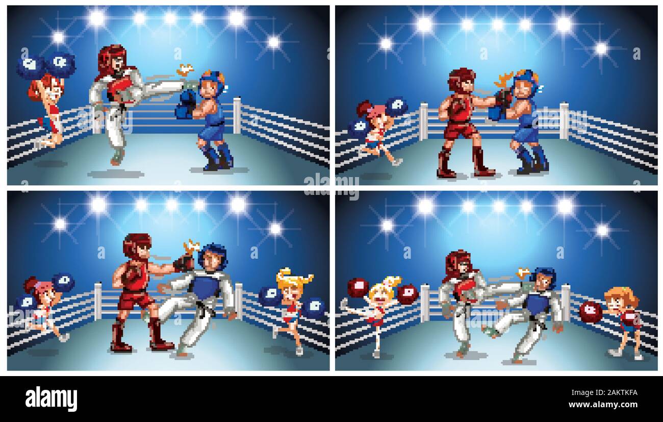 Scene with people fighting in the ring arena illustration Stock Vector ...