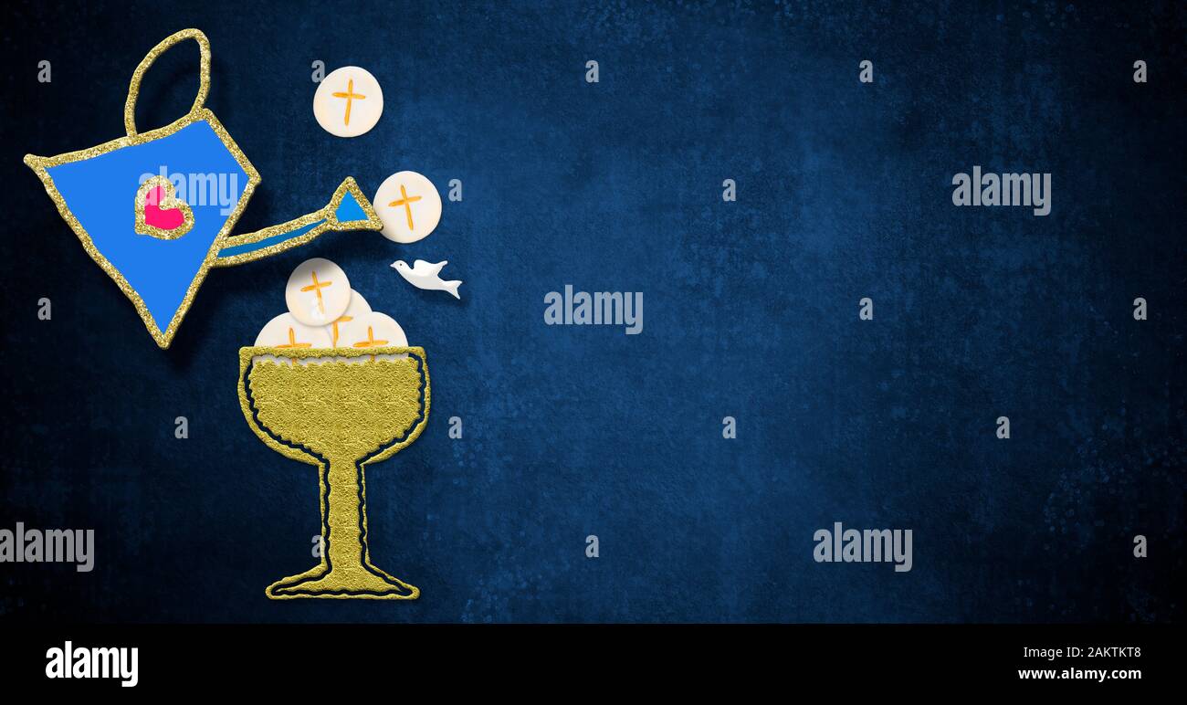First holy communion invitation card. Cute watering can and gold ...