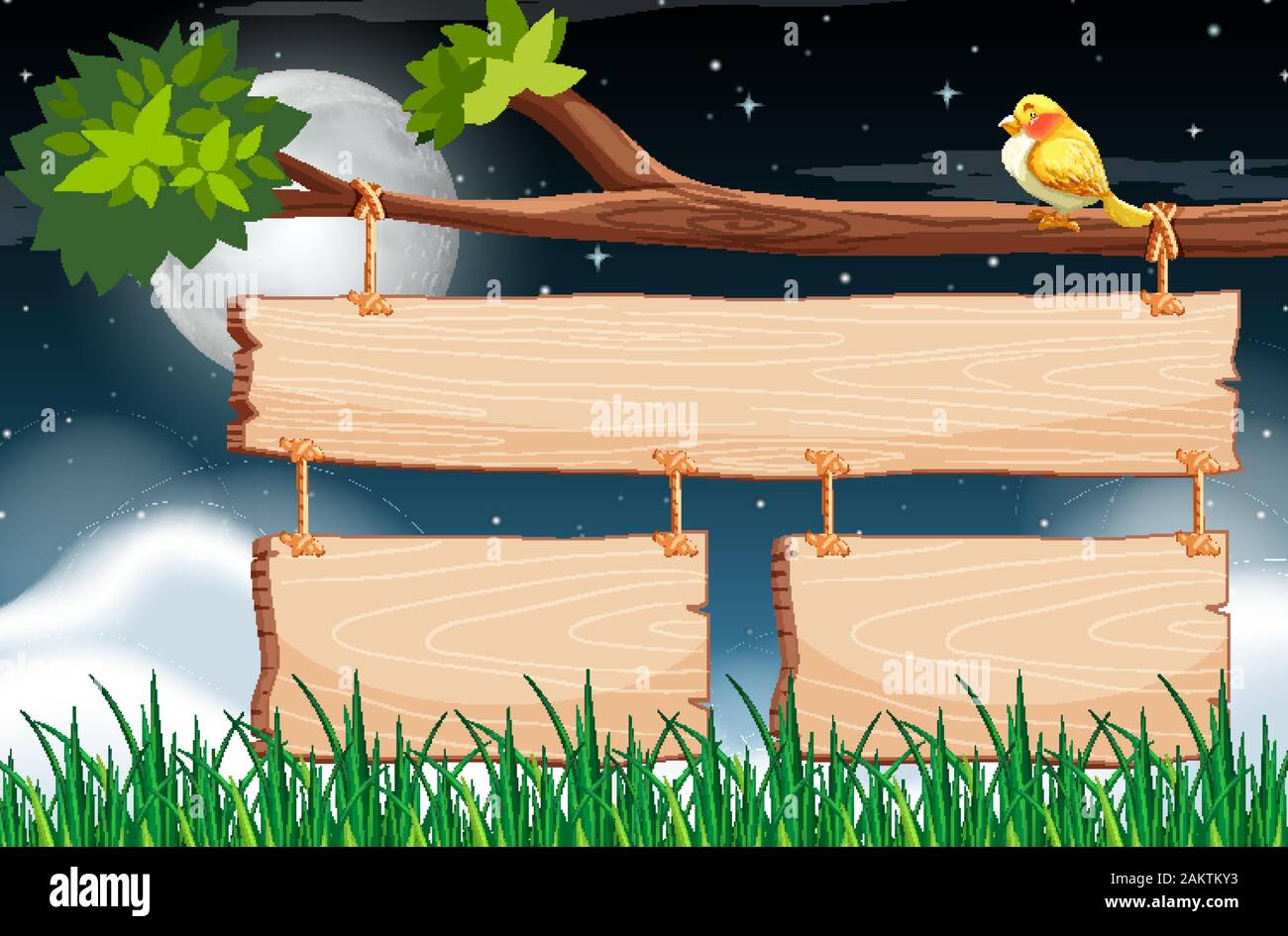 Wooden sign template with night sky background illustration Stock ...