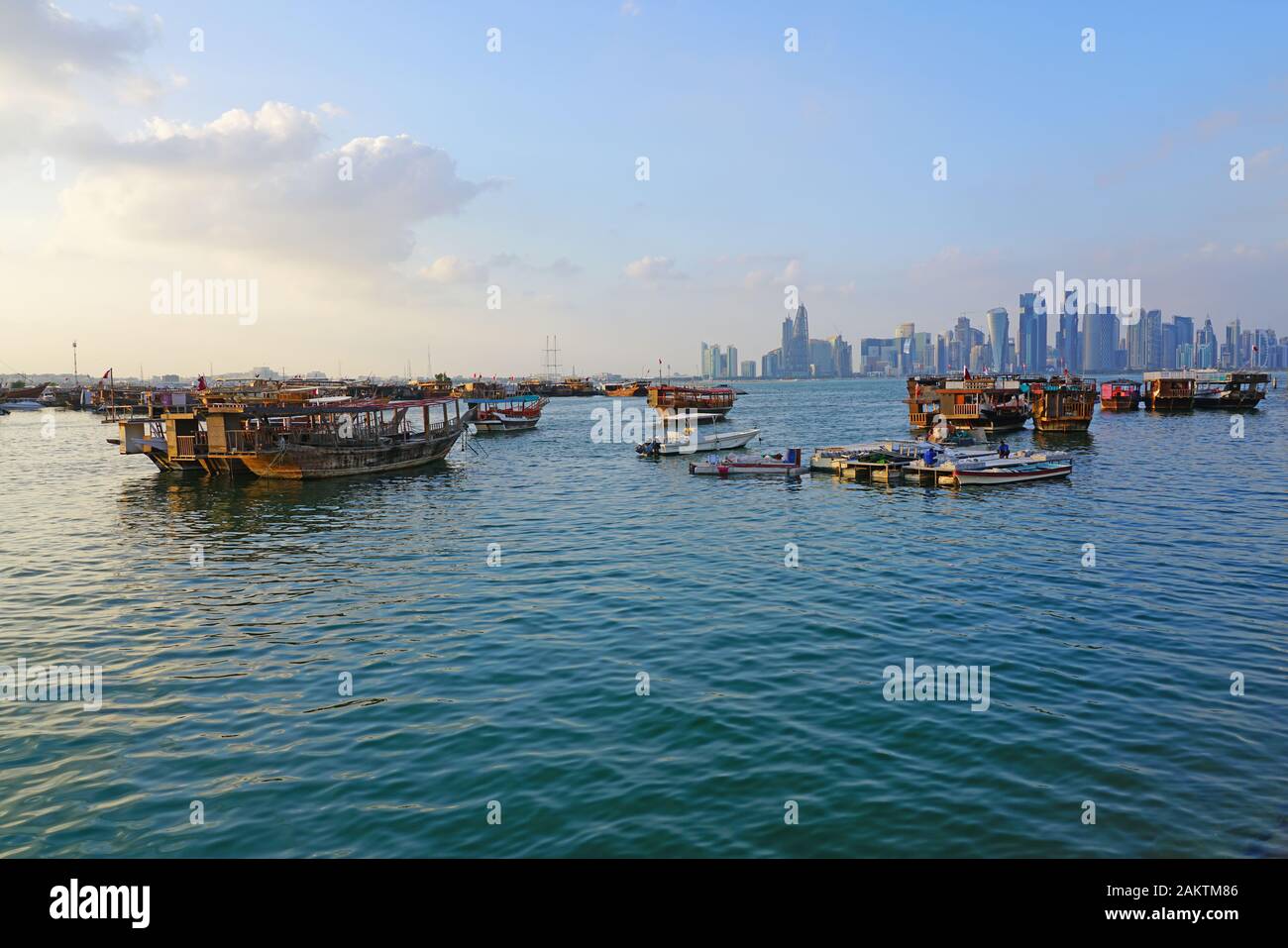 DOHA, QATAR -11 DEC 2019- Day view of the modern Doha skyline with a ...