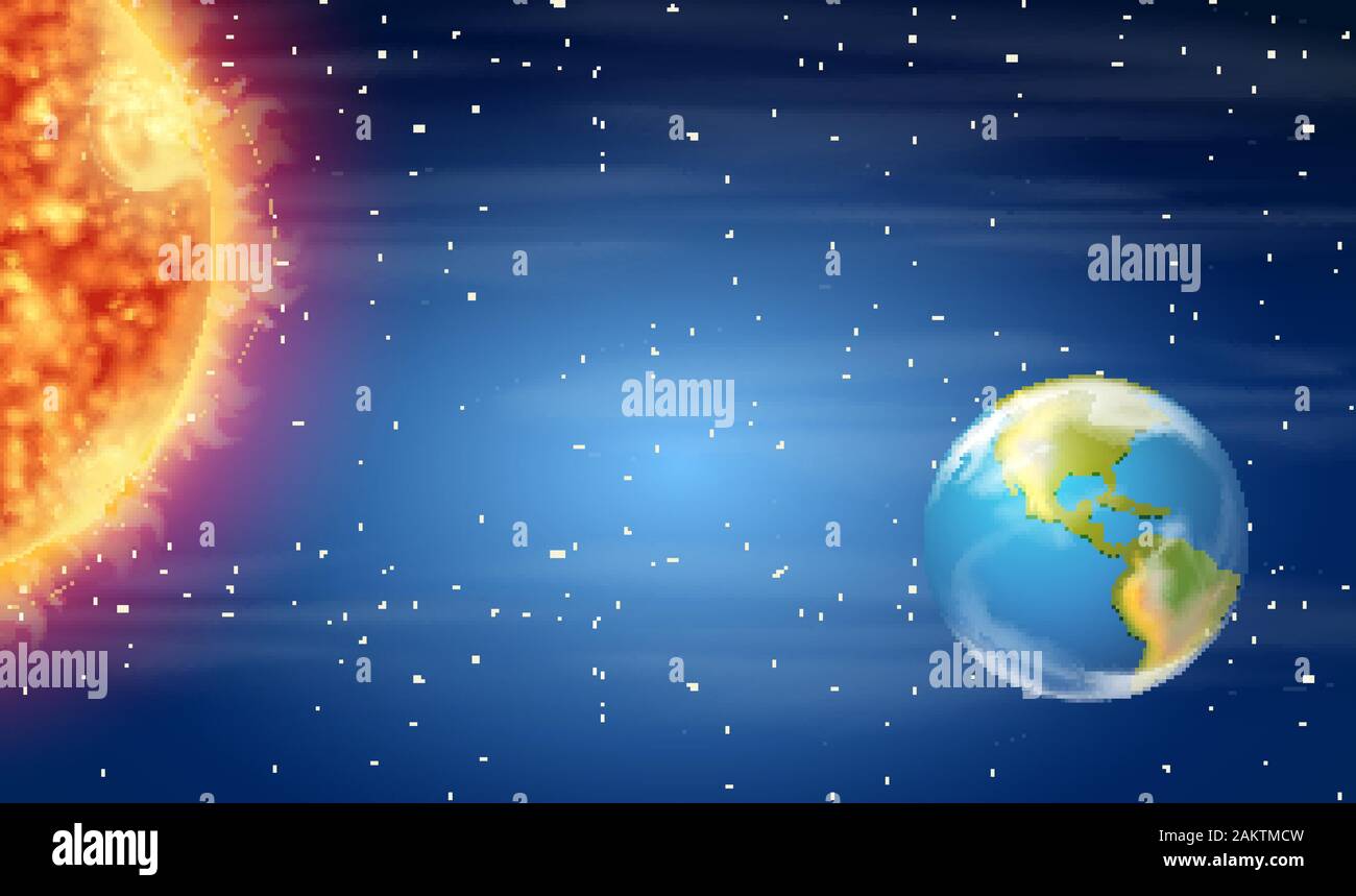 Earth and sun in the space illustration Stock Vector Image & Art - Alamy