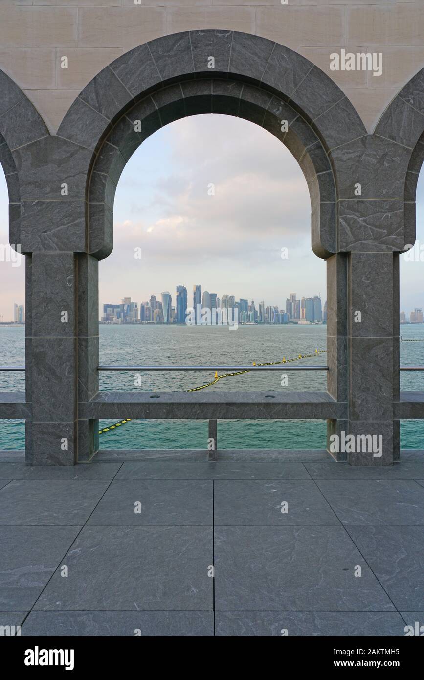 DOHA, QATAR -11 DEC 2019- View of the modern Doha skyline cityscape ...