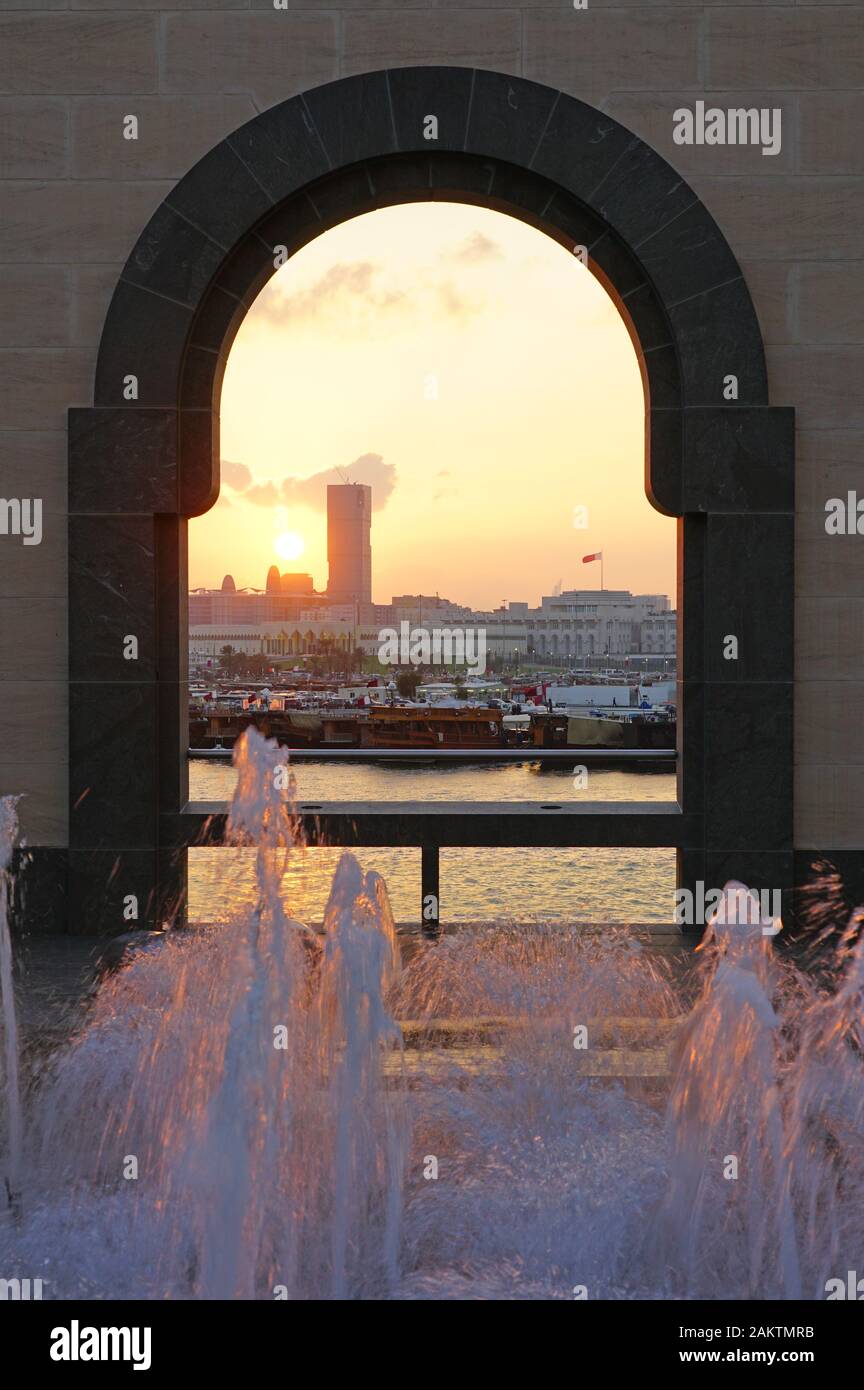 DOHA, QATAR -11 DEC 2019- View of the modern Doha skyline cityscape ...
