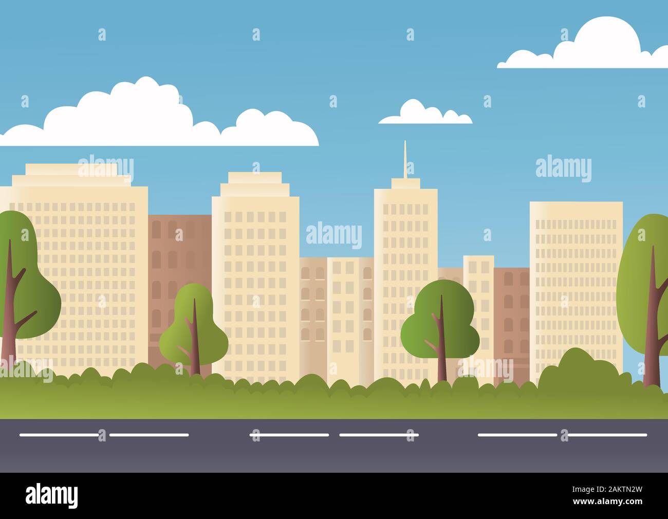 Road to Modern City View Skyscraper Cityscape Background with Copy ...