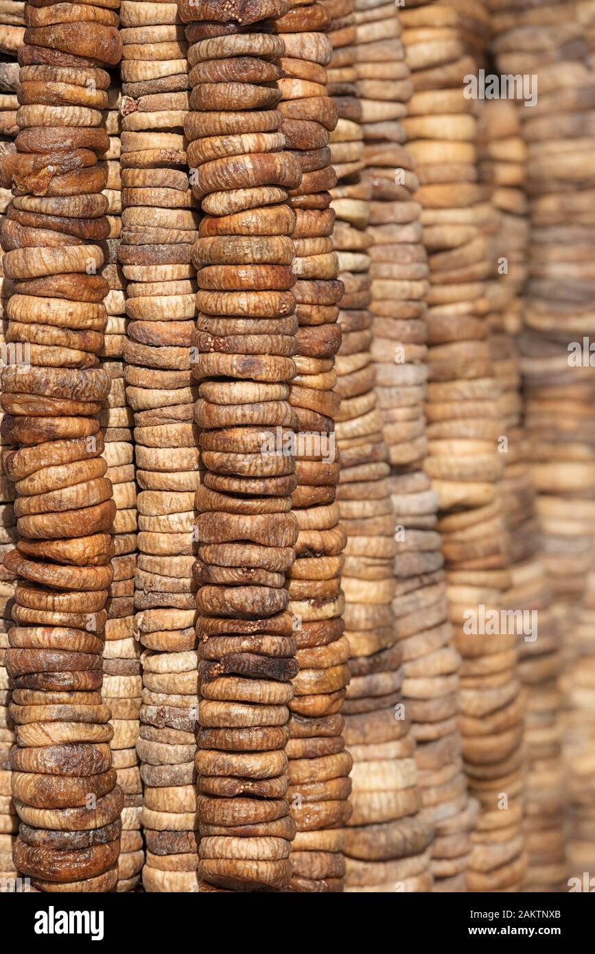Dried organic figs (Ficus carica) at a street market in Morocco Stock ...