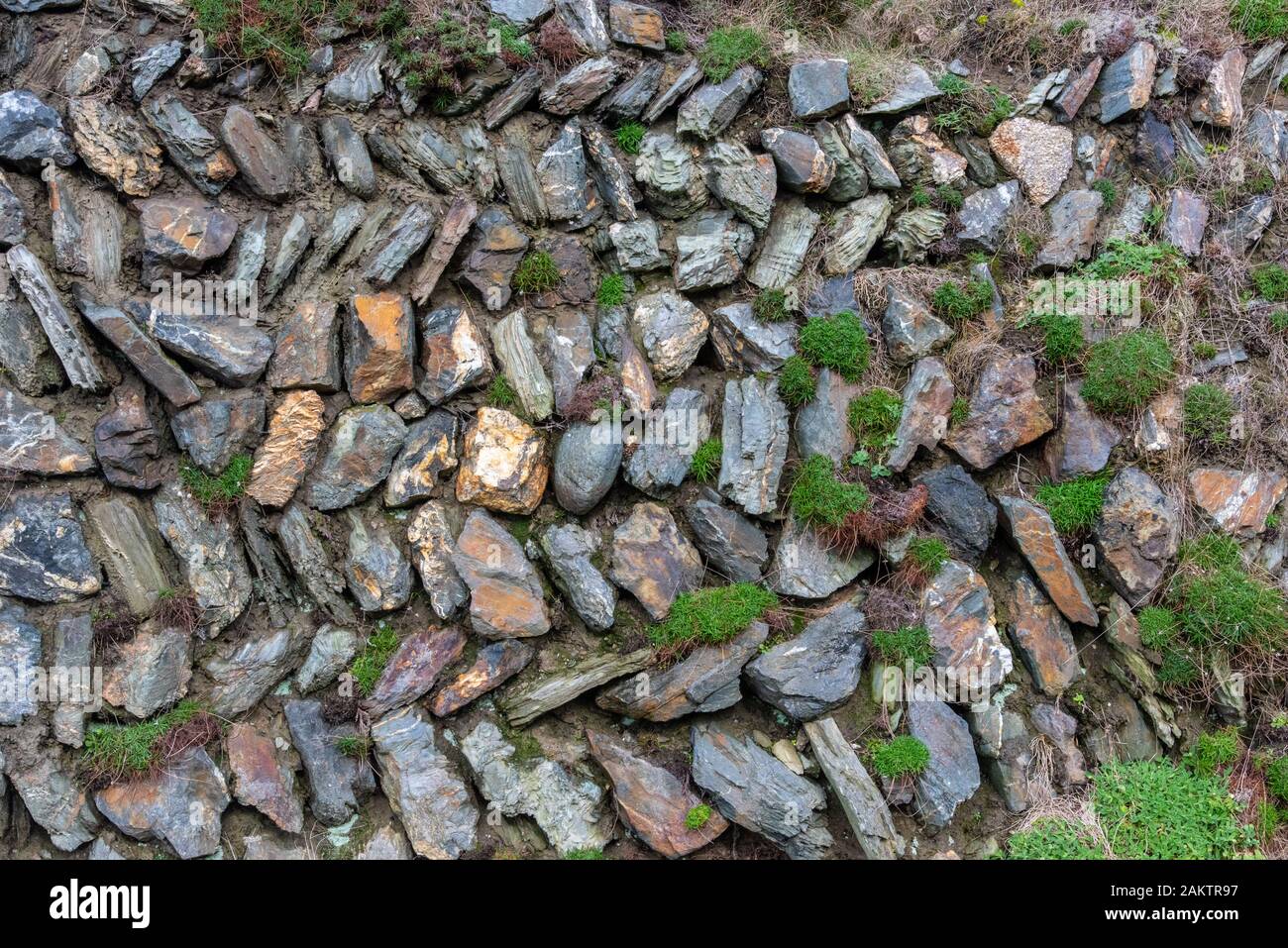 Old Cornish wall in the Trevellas Valley near St Agnes, Cornwall, UK ...