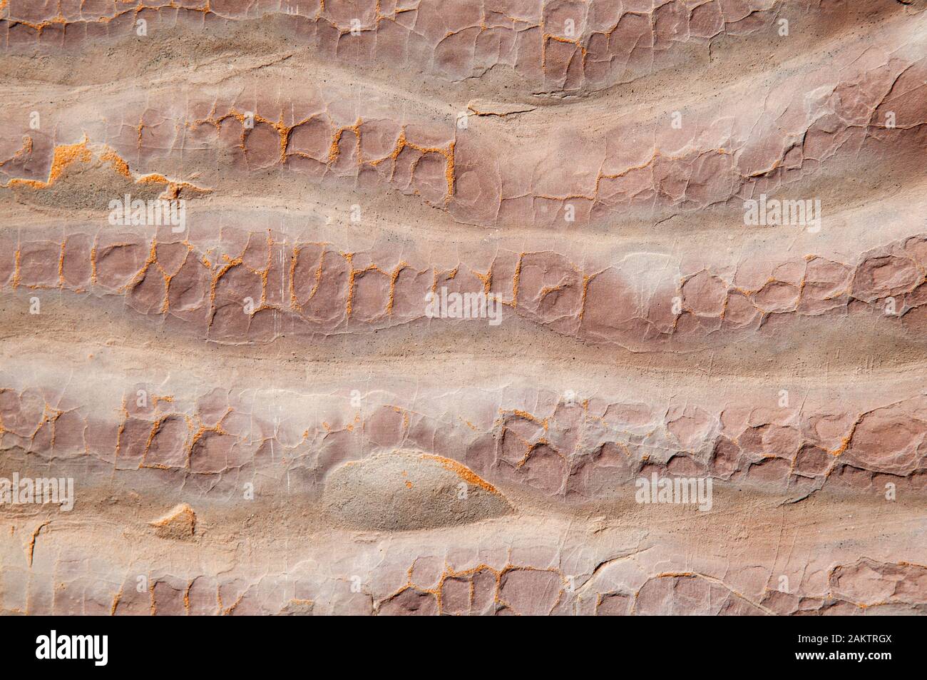 Full frame abstract background of crusty textured red sandstone in wavy ...