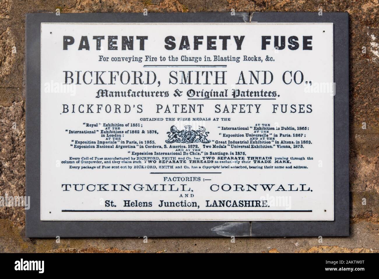 TUCKINGMIL, CAMBORNE, CORNWALL, UK - 9MAR2019: Plaque commemorating the ...