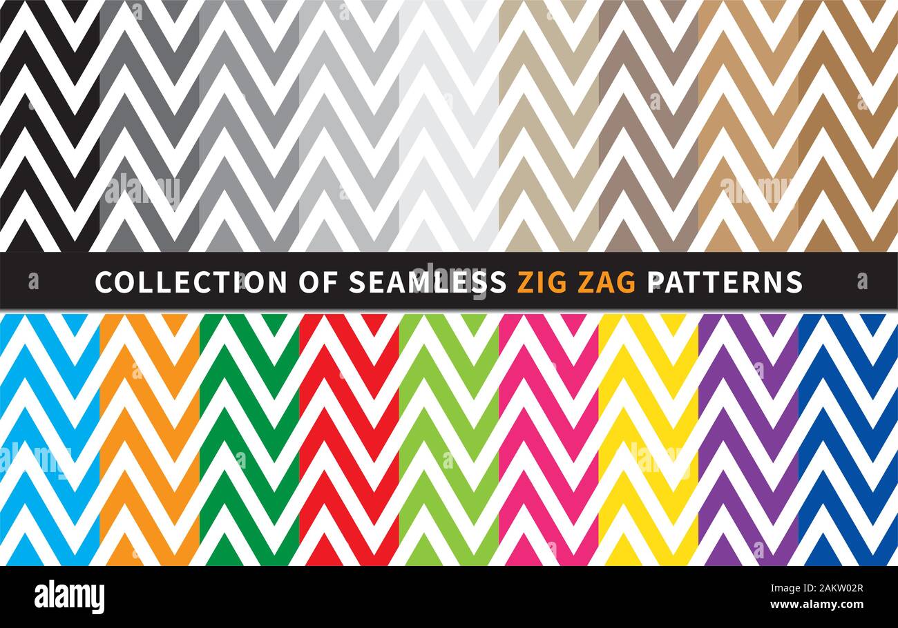 Zig Zag seamless vector patterns Set with Chevron Stock Vector Image ...