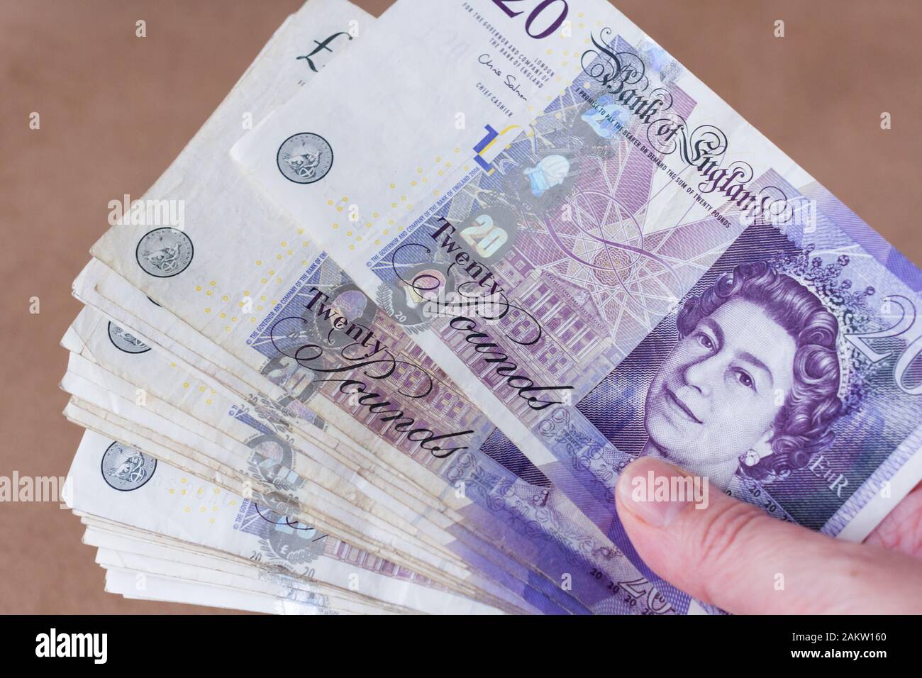 British English sterling twenty pound notes Stock Photo - Alamy