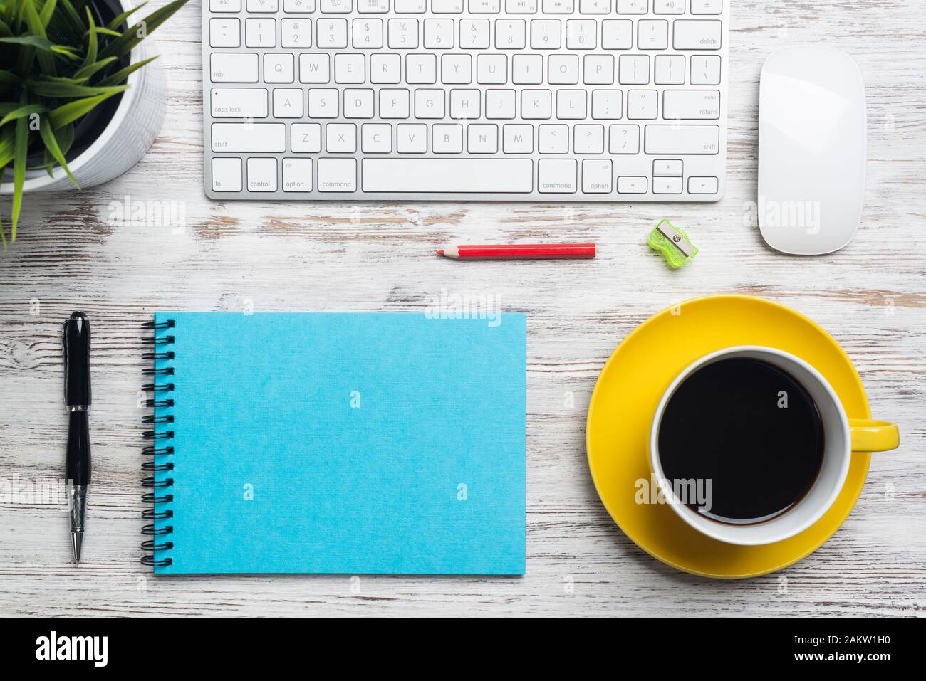 Top view conference table with office accessories Stock Photo - Alamy