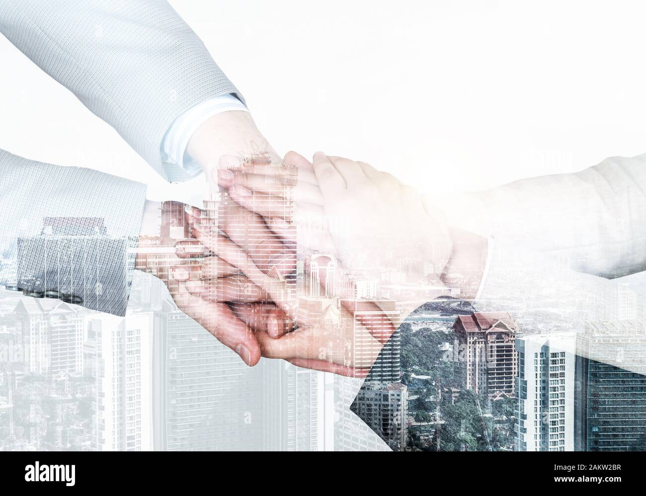 Concept of teamwork and unity with palms one on one in pile Stock Photo ...