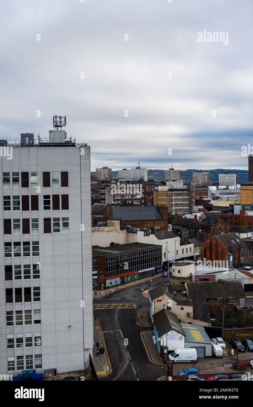Aerial views of the main town in the potteries, Hanley the city centre ...