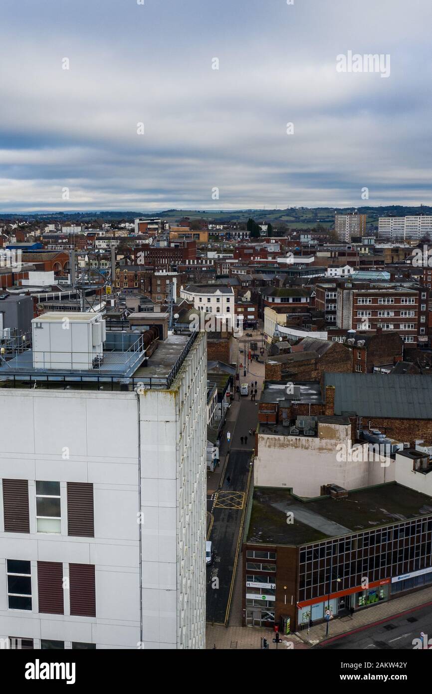 Aerial views of the main town in the potteries, Hanley the city centre ...