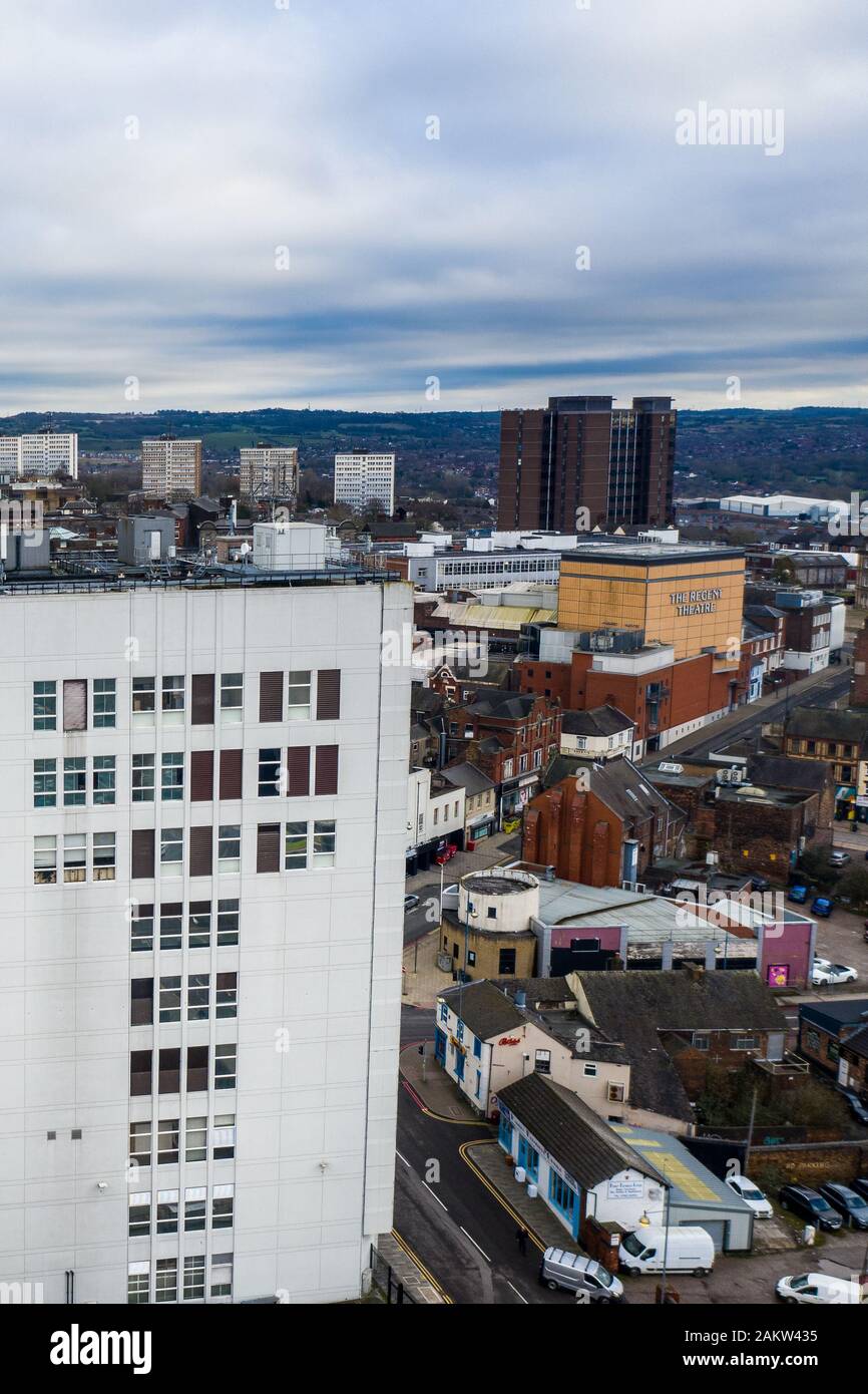 Aerial views of the main town in the potteries, Hanley the city centre ...