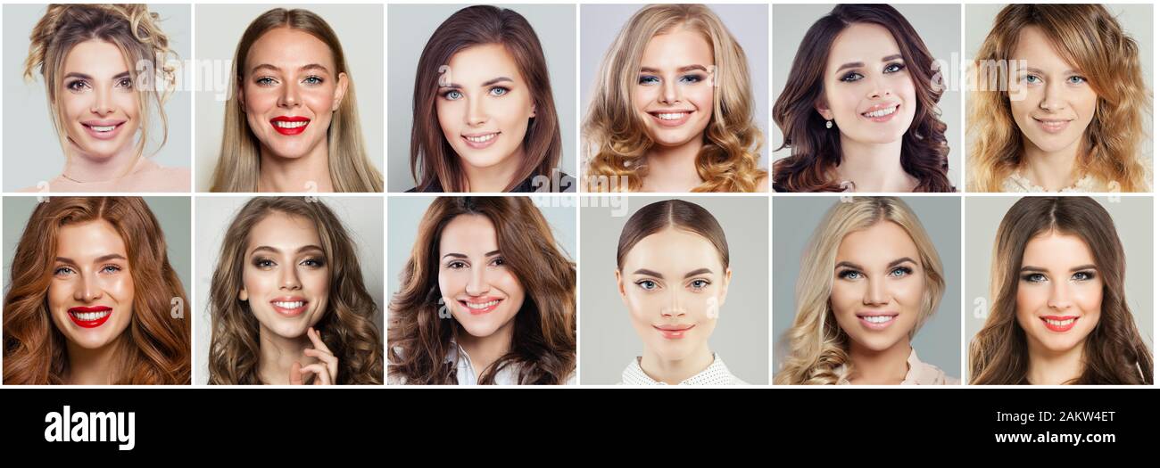 Cute smiling beauty. Beautiful female faces collage. Happy women ...
