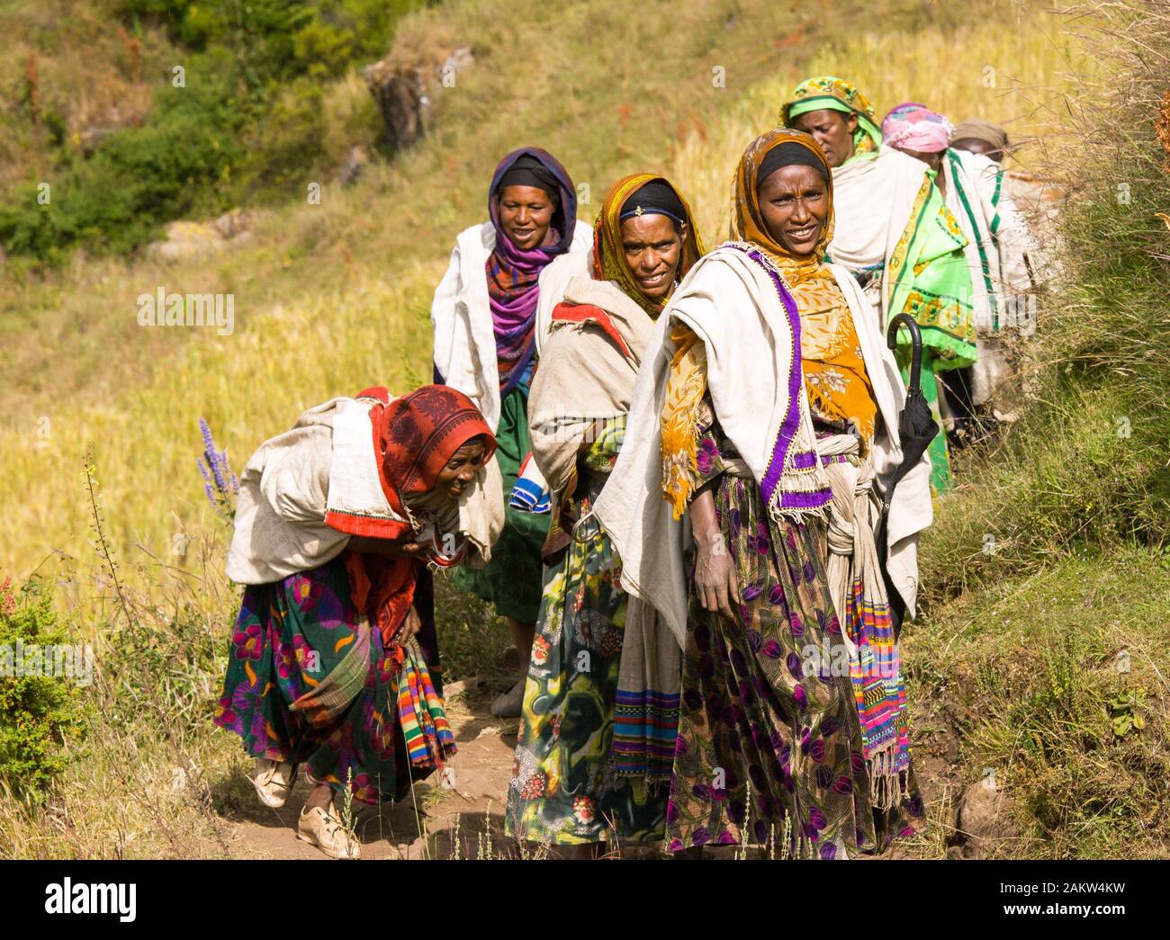 Ethiopian rural women walking together Simien Mountains National Park ...